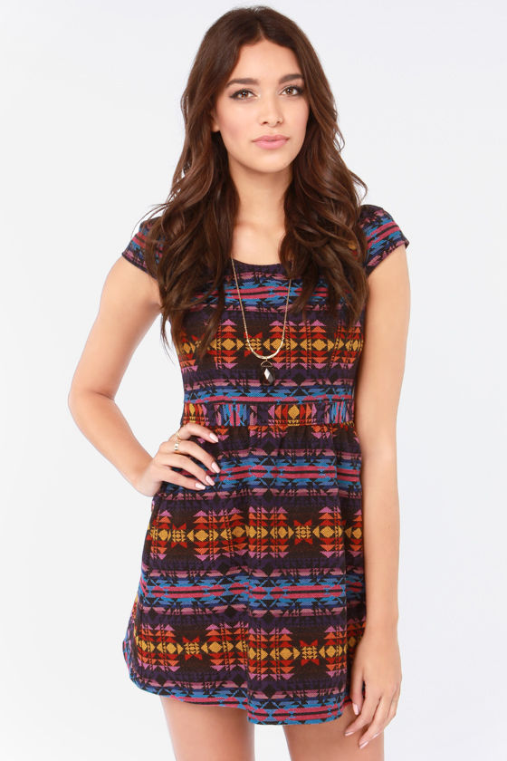 Huntingbird Cabin Fever - Southwest Print Dress - Skater Dress - $75.00 ...