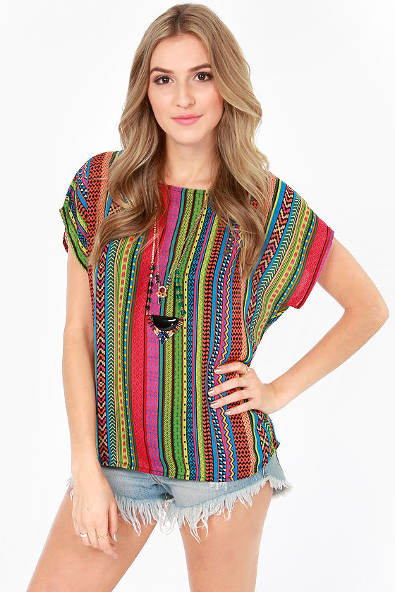 Cute Print Top - Short Sleeve Top - Geometric Print Top - $49.00 - Lulus