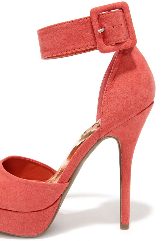 Sexy Coral Heels - Platform Pumps - Ankle Strap Heels - $19.00