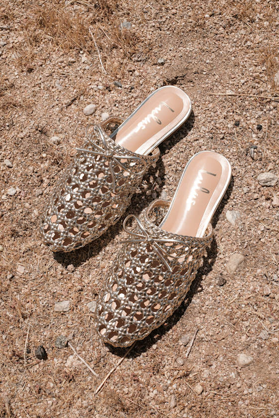 Gold Metallic Slides - Sheer Woven Raffia Slides - Bow Slides - Lulus