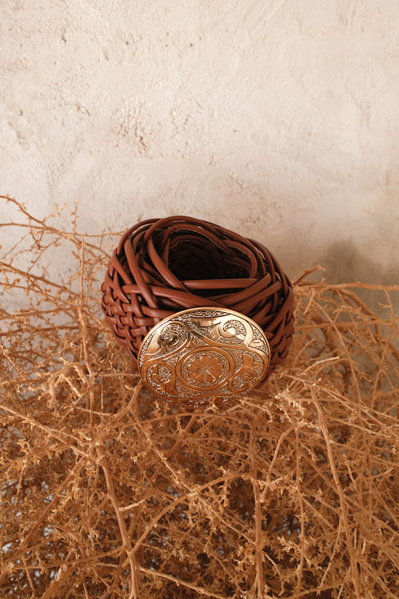 Brown Woven Belt - Wide Woven Belt - Embossed Buckle Western Belt - Lulus