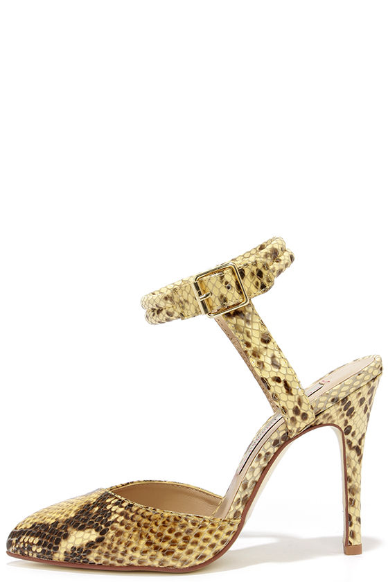 Pretty Yellow Heels - Snakeskin Heels - Pointed Heels - $149.00 - Lulus