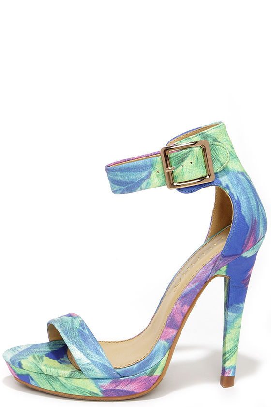 Cute Blue Heels - Floral Print Heels - Ankle Strap Heels - $38.00 - Lulus