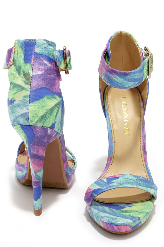 Cute Blue Heels - Floral Print Heels - Ankle Strap Heels - $38.00 - Lulus