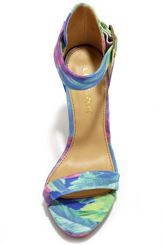 Cute Blue Heels - Floral Print Heels - Ankle Strap Heels - $38.00