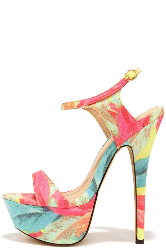 Cute Platform Heels - Floral Print Heels - Ankle Strap Heels - $39.00 ...