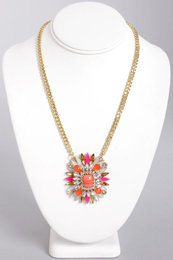 Beautiful Rhinestone Necklace - Gold Necklace - Coral Necklace - $14.00 ...
