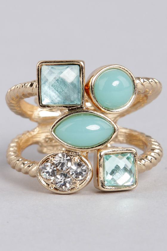 Pretty Rhinestone Ring - Mint Ring - Gold Ring - $11.00 - Lulus