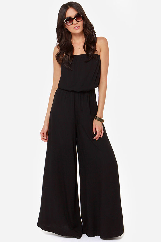 Bb Dakota Nahal Black Jumpsuit Strapless Jumpsuit Wide Leg