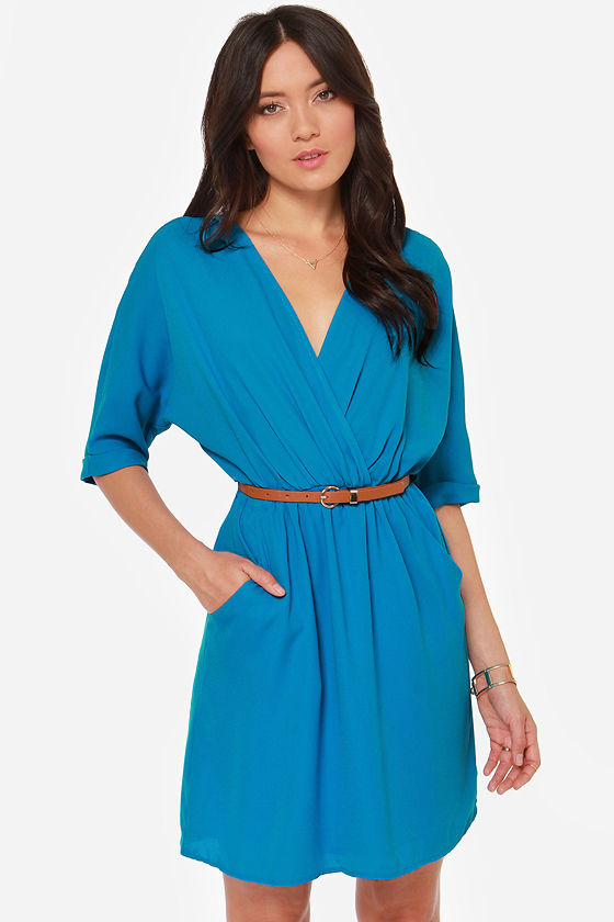 Cute Blue Dress V Neck Dress Wrap Dress 48 00 Lulus
