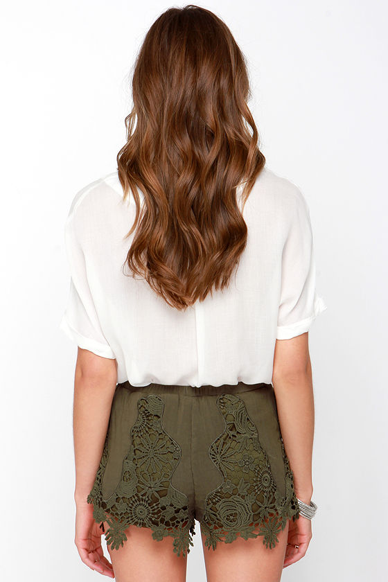 Cute Olive Green Shorts - Lace Shorts - $43.00