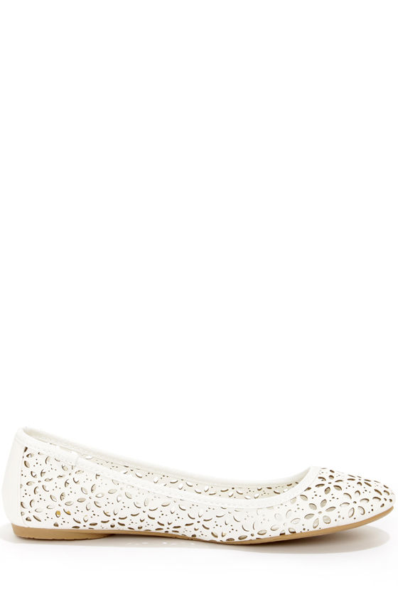 Cute White Flats - Cutout Flats - Ballet Flats - White Shoes - $28.00