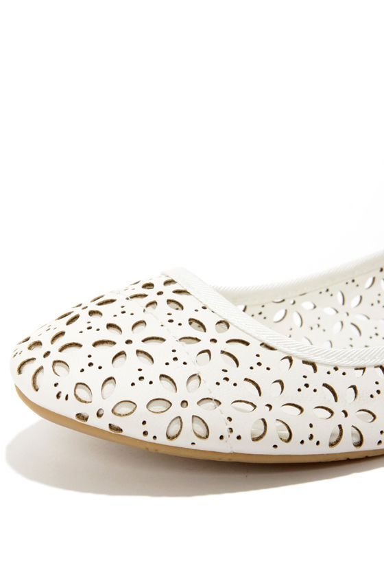 Cute White Flats - Cutout Flats - Ballet Flats - White Shoes - $28.00