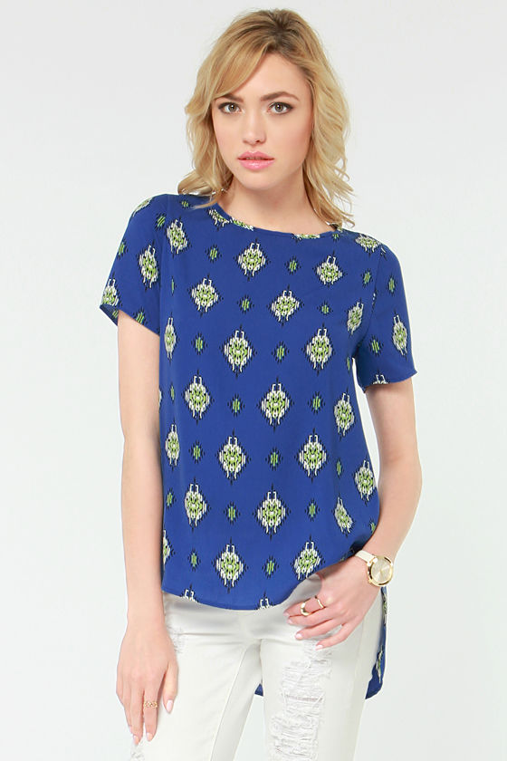 Cute Blue Top - Print Top - Short Sleeve Top - Blue Blouse - $35.00 - Lulus