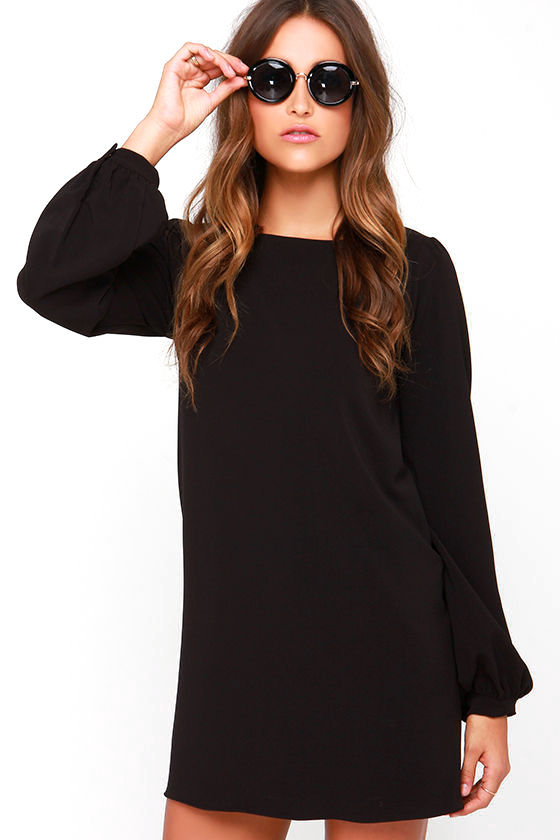Cute Black Dress - Shift Dress - Long Sleeve Dress - $38.00 - Lulus