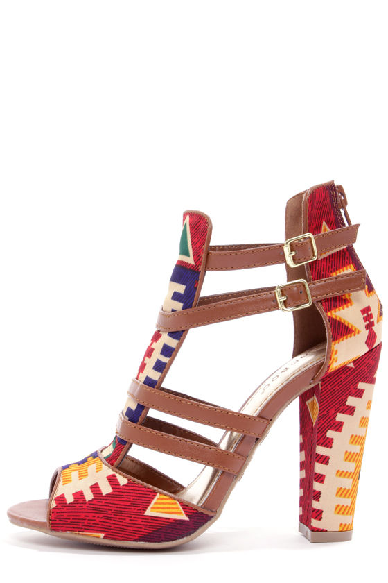 Cute Brown Shoes - Print Heels - Strappy Heels - $39.00 - Lulus