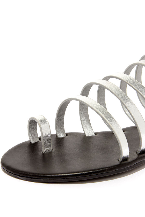 Cute Silver Sandals - Flat Sandals - Toe Loop Sandals - $18.00