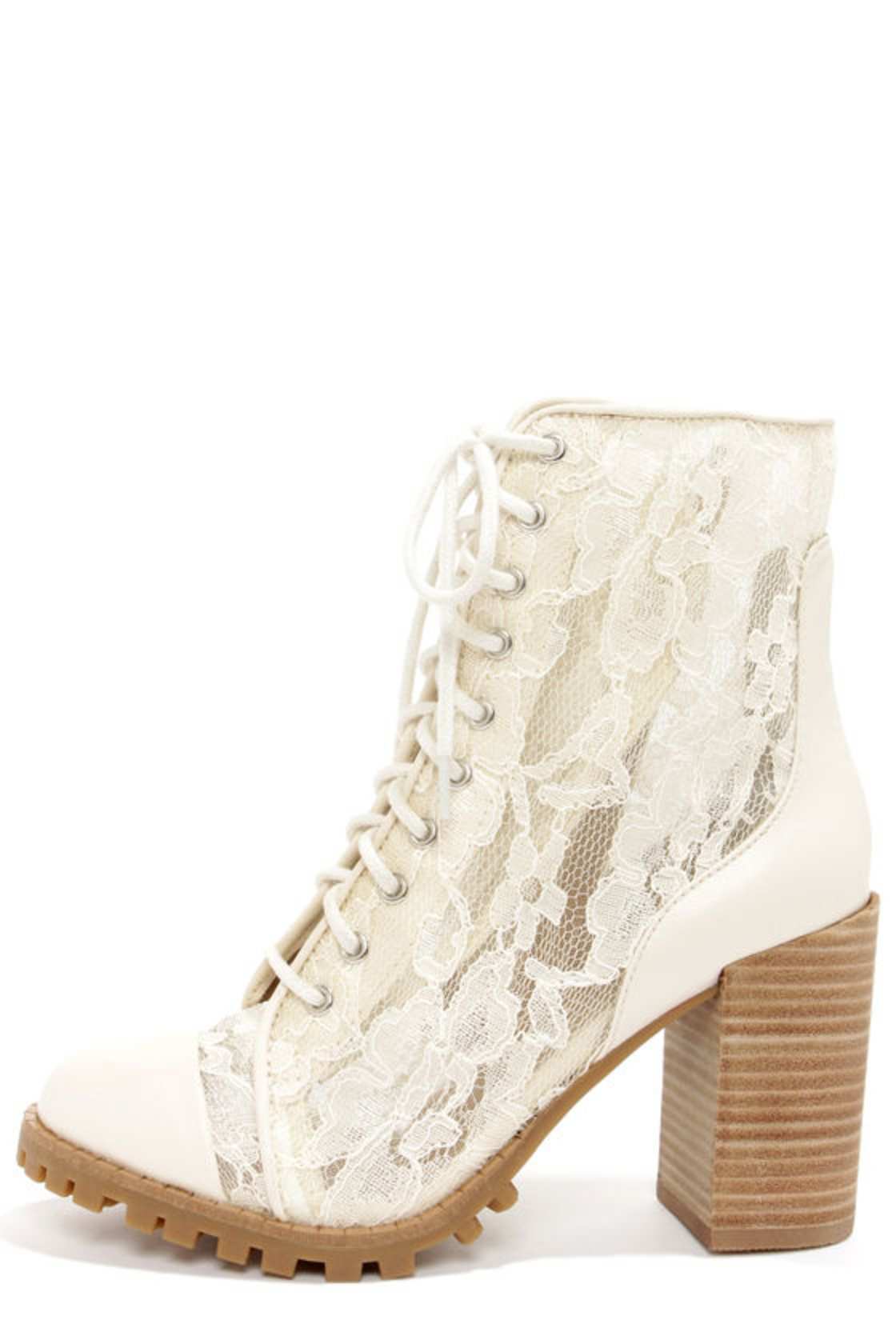 Cute Cream Boots - Lace Boots - Combat Boots - Leather Boots - $103.00 ...