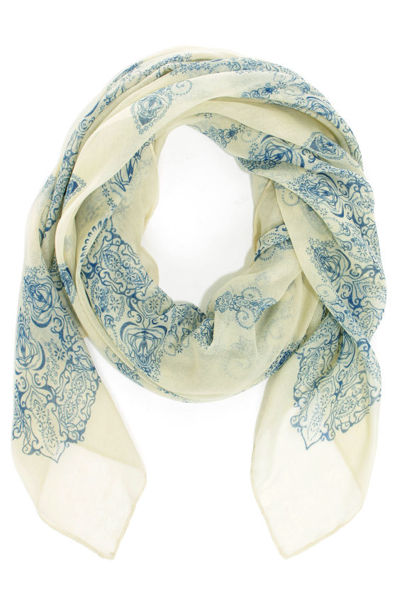 Cute Print Scarf - Blue Scarf - Sage Green Scarf - $12.00 - Lulus
