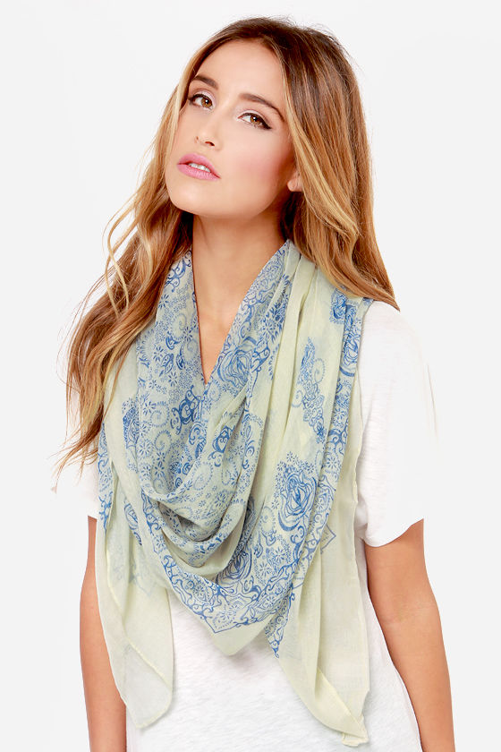 Cute Print Scarf - Blue Scarf - Sage Green Scarf - $12.00 - Lulus