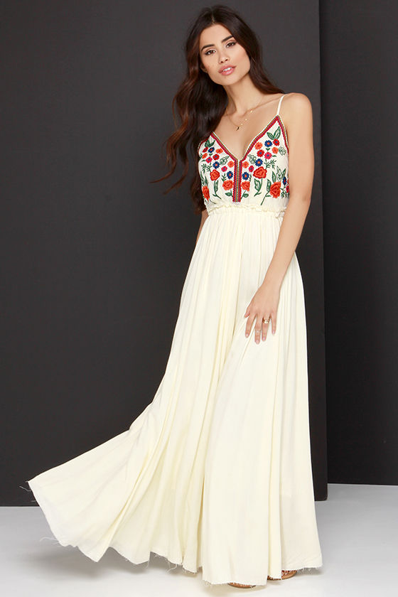 Raga Isabella Maxi Dress - Pale Yellow Dress - Embroidered Maxi Dress - $184.00 - Lulus