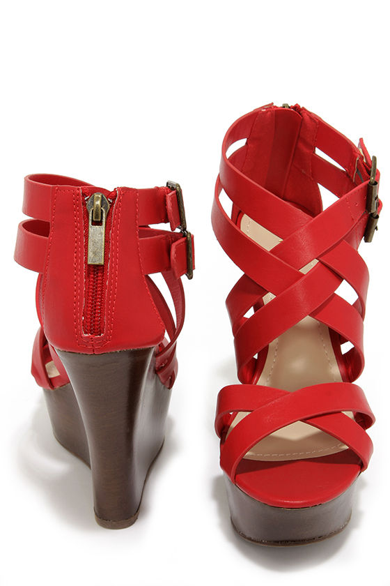Cute Red Wedges - Caged Heels - Wedge Sandals - $36.00 - Lulus