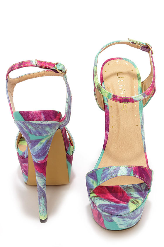 Cute Platform Heels - Floral Print Heels - Ankle Strap Heels - $39.00 ...
