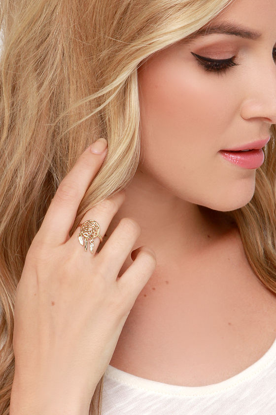 Cute Gold Ring - Dream Catcher Ring - Dreamcatcher Ring - $12.00 - Lulus