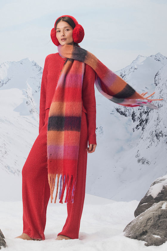 Berry Red Multi Plaid Scarf - Oversized Scarf - Fringe Scarf - Lulus