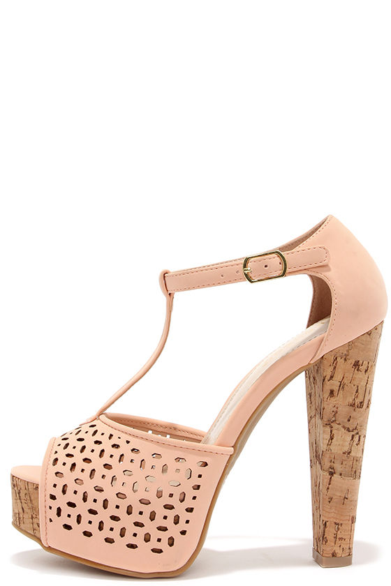 Cute Peach Heels - T-Strap Heels - Platform Sandals - $36.00 - Lulus