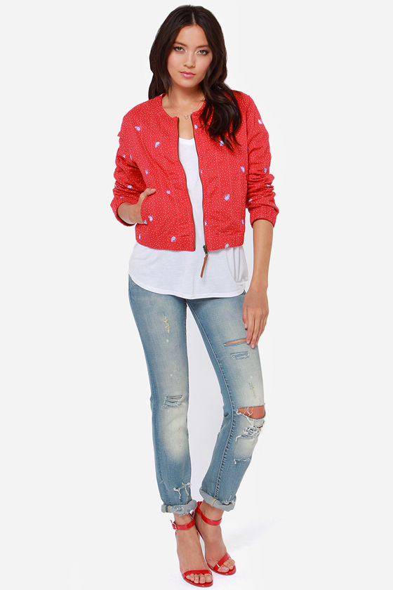 Obey Simone Jacket - Red Jacket - Print Jacket - $85.00 - Lulus