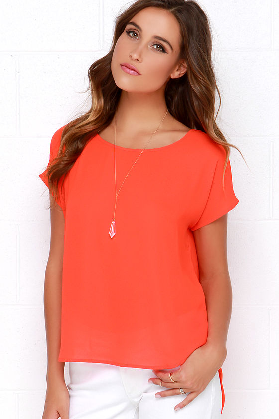Coral Red Top - Flowy Short Sleeve Top - $31.00 - Lulus