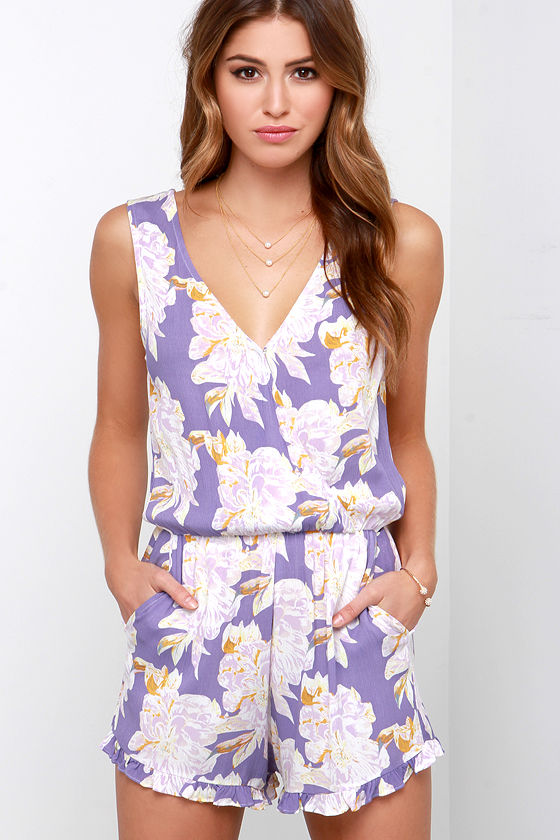 Pretty Purple Romper - Floral Print Romper - Sleeveless Romper - $42.00 ...