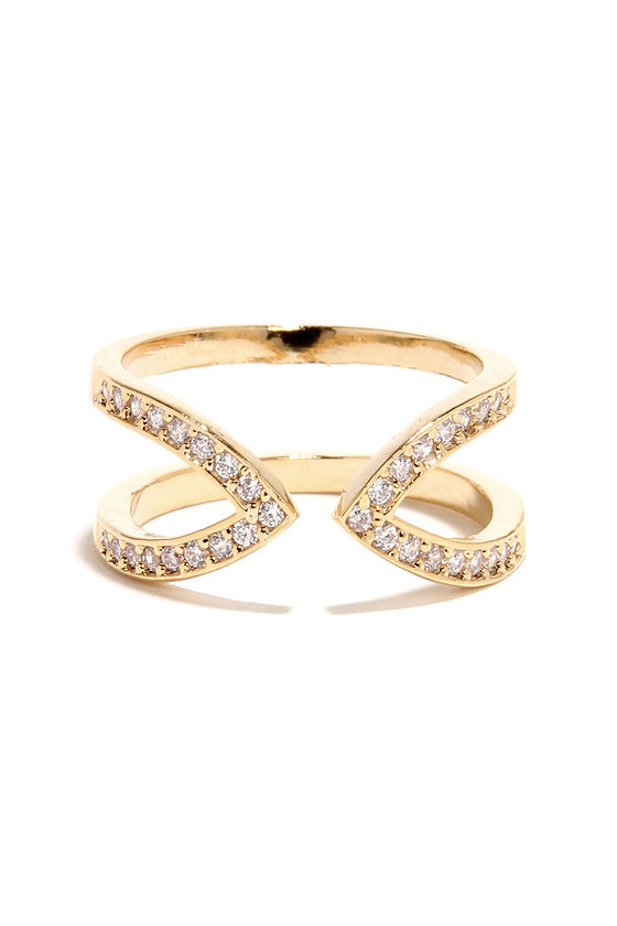 Pretty Gold Ring - Rhinestone Ring - Double Ring - $20.00 - Lulus