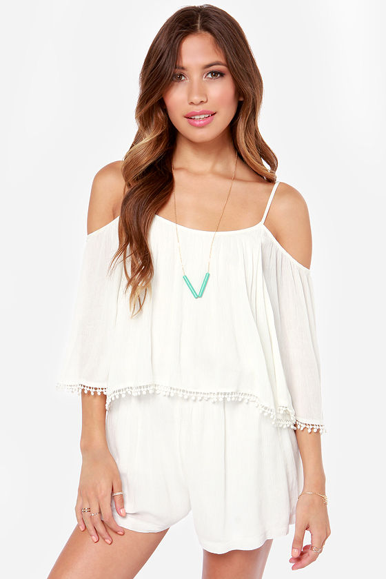 Beautiful Ivory Romper - Boho Romper - Off-The-Shoulder Romper - $46.00 ...