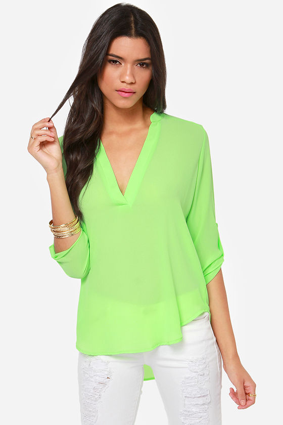 Cute Green Top - Neon Top - V Neck Top - $37.00 - Lulus