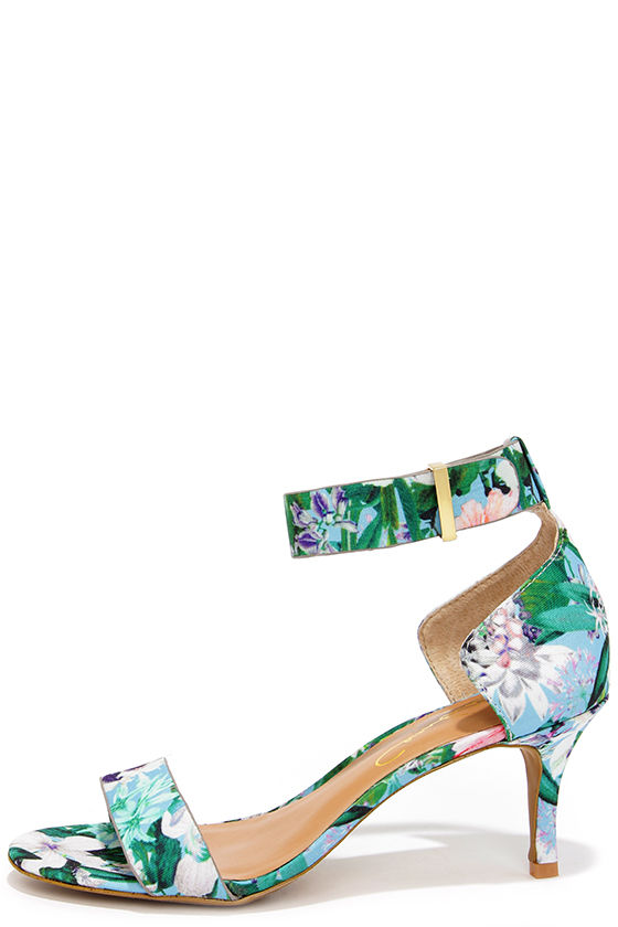 Pretty Blue Heels - Kitten Heels - Floral Print Heels - $85.00 - Lulus