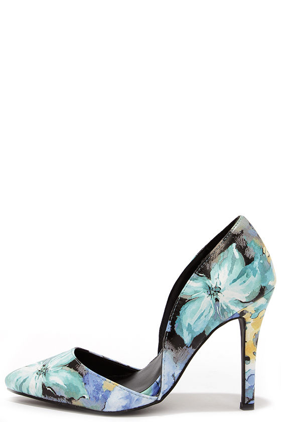 Pretty Blue Heels - Floral Pumps - D'Orsay Pumps - $30.00 - Lulus