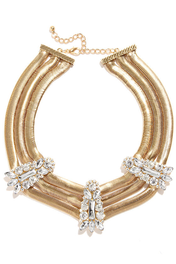 Pretty Gold Necklace - Rhinestone Necklace - Statement Necklace - $24. ...