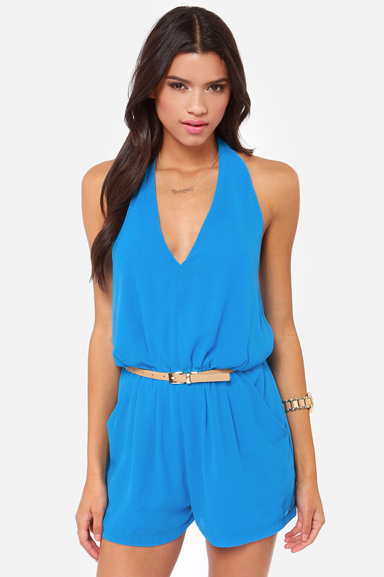 Sexy Blue Romper - Backless Romper - Halter Romper - $45.00 - Lulus