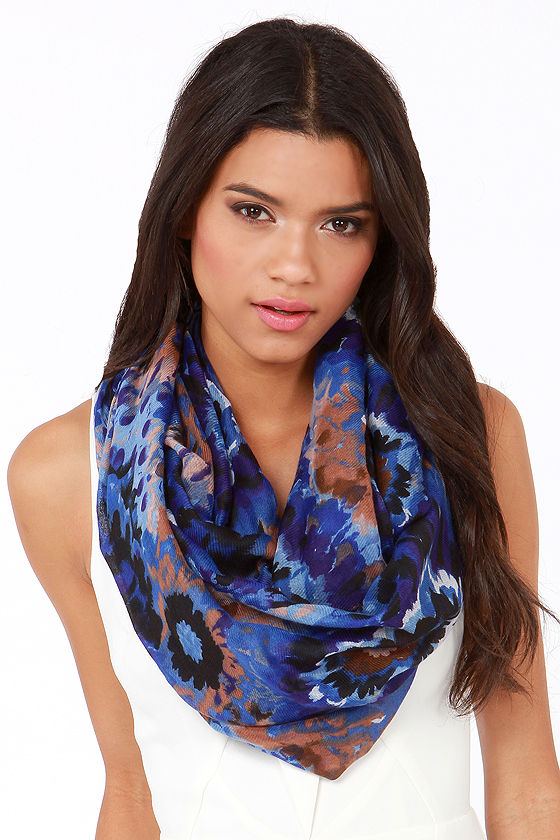 Beautiful Floral Print Scarf - Blue Scarf - Infinity Scarf - Circle ...