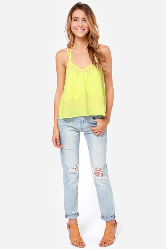Cute Yellow Top - Embroidered Top - Mesh Top - $36.00 - Lulus