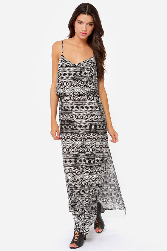 Pretty Black Dress - Maxi Dress - Aztec Print Dress - $47.00 - Lulus
