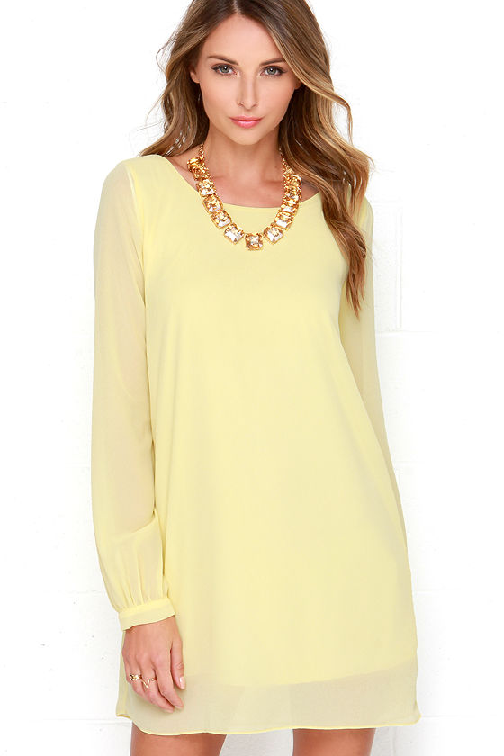 Yellow Chiffon Dress - Long Sleeve Dress - Shift Dress - $38.00 - Lulus