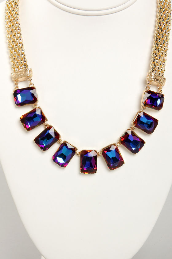 Beautiful Rhinestone Necklace - Purple Necklace - Gold Necklace ...