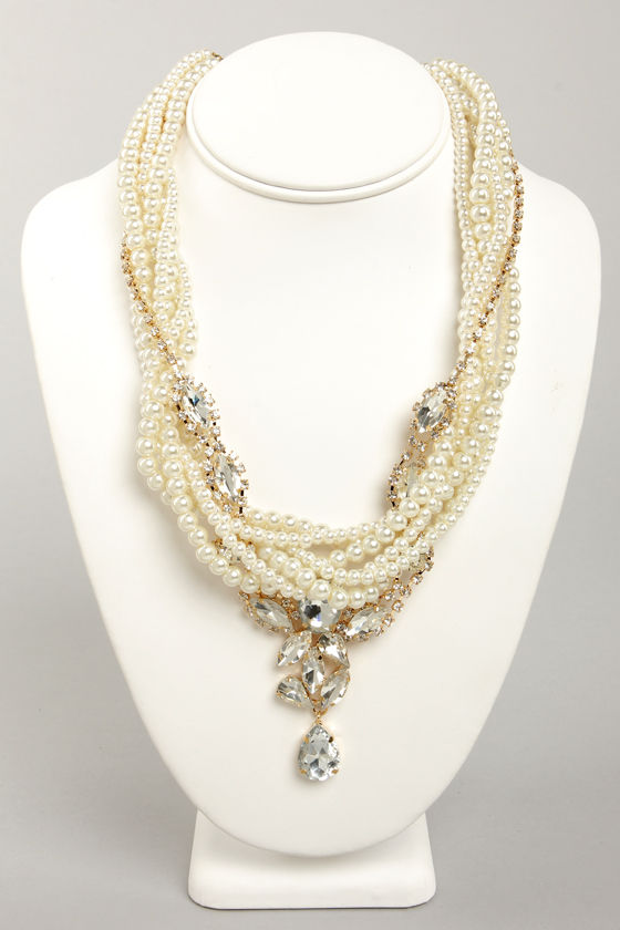 Beautiful Rhinestone Necklace - Pearl Necklace - Gold Necklace - $22.00 ...