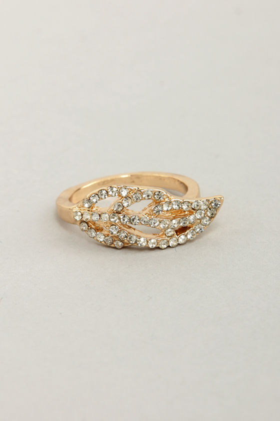 Pretty Rhinestone Ring - Gold Ring - Leaf Ring - $9.00 - Lulus