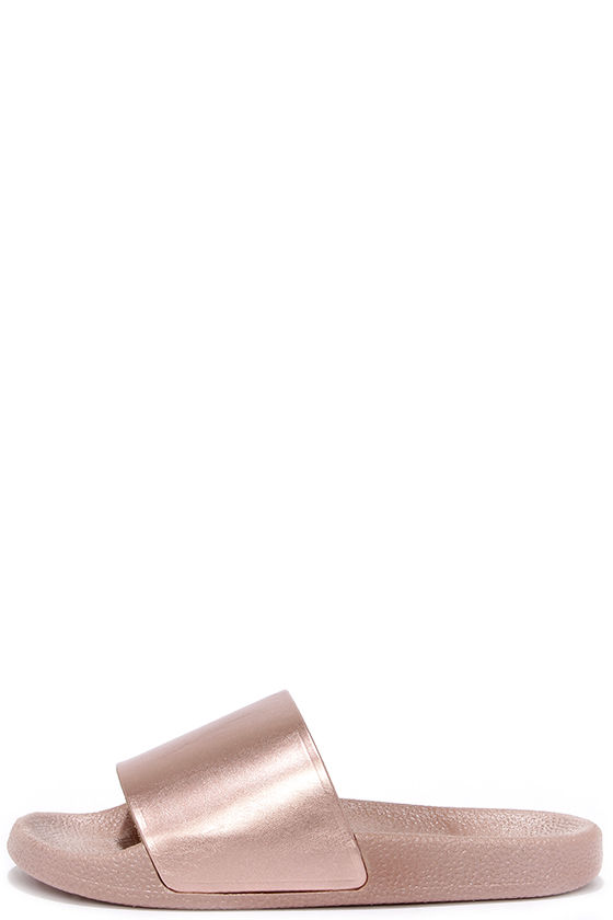 Cute Rose Gold Sandals - Slide Sandals - Flat Sandals - $12.00 - Lulus