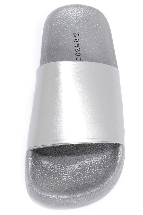 Cute Silver Sandals - Slide Sandals - Flat Sandals - 12.00