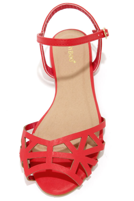Cute Red Sandals - Cutout Sandals - Vegan Sandals - $21.00